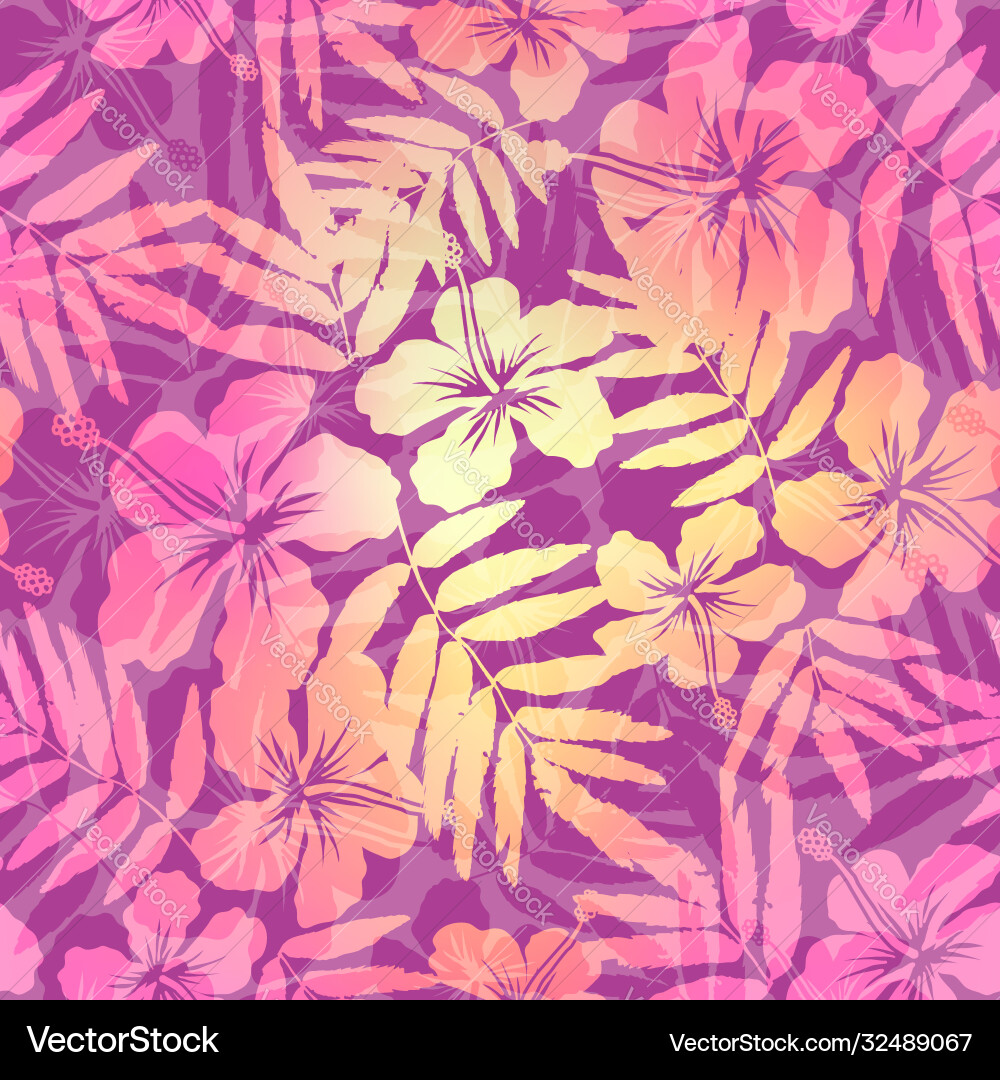 Yellow and pink tropic flowers seamless pattern Vector Image