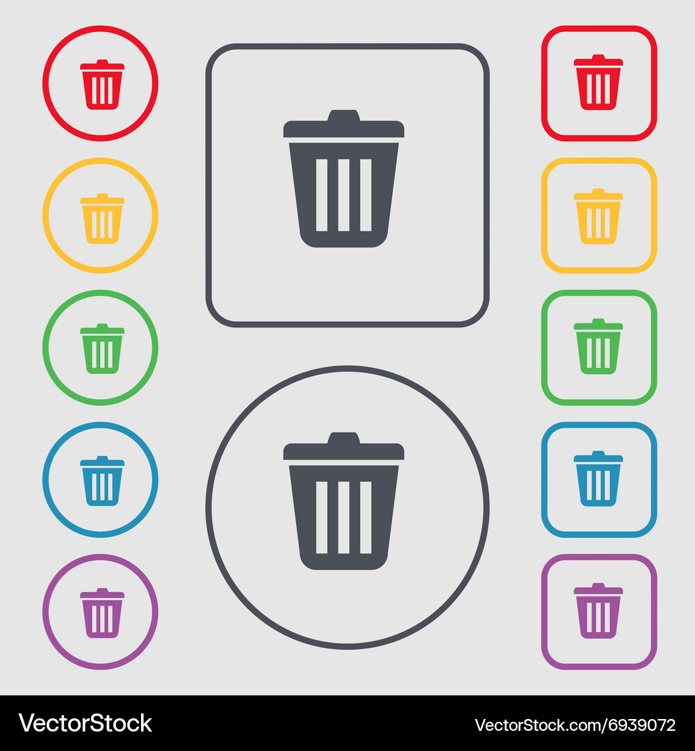 Bin icon sign symbol on the round and square Vector Image