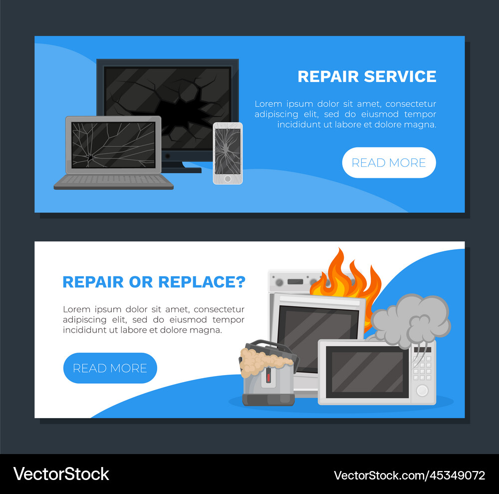 Broken home appliances service and repair web Vector Image