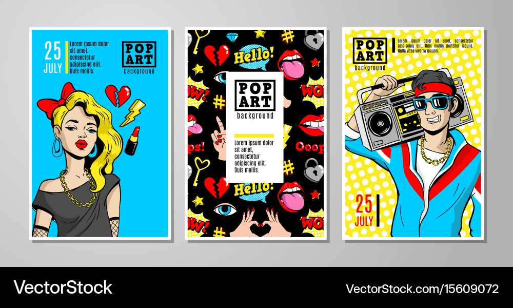Cards and banners in 80s-90s comic style Vector Image