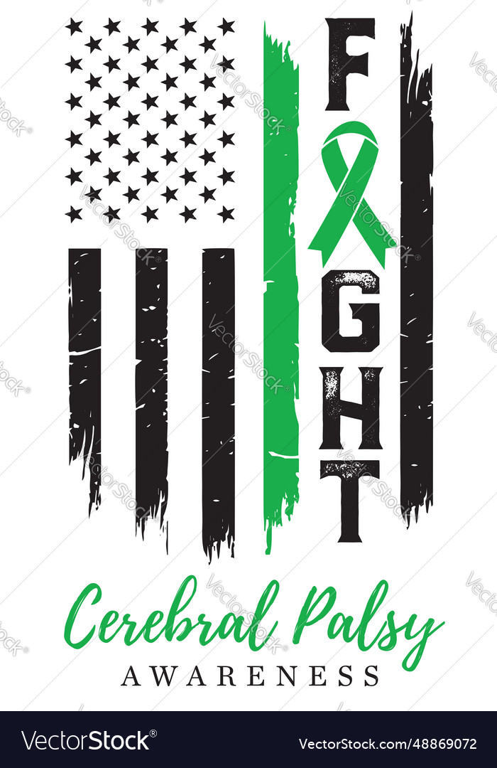 Cerebral palsy awareness green ribbon american Vector Image