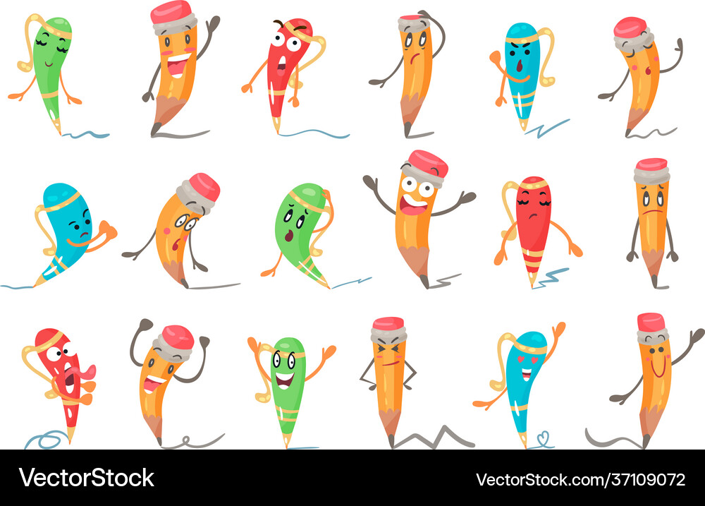 Cute humanized pen and pencil character with arms Vector Image