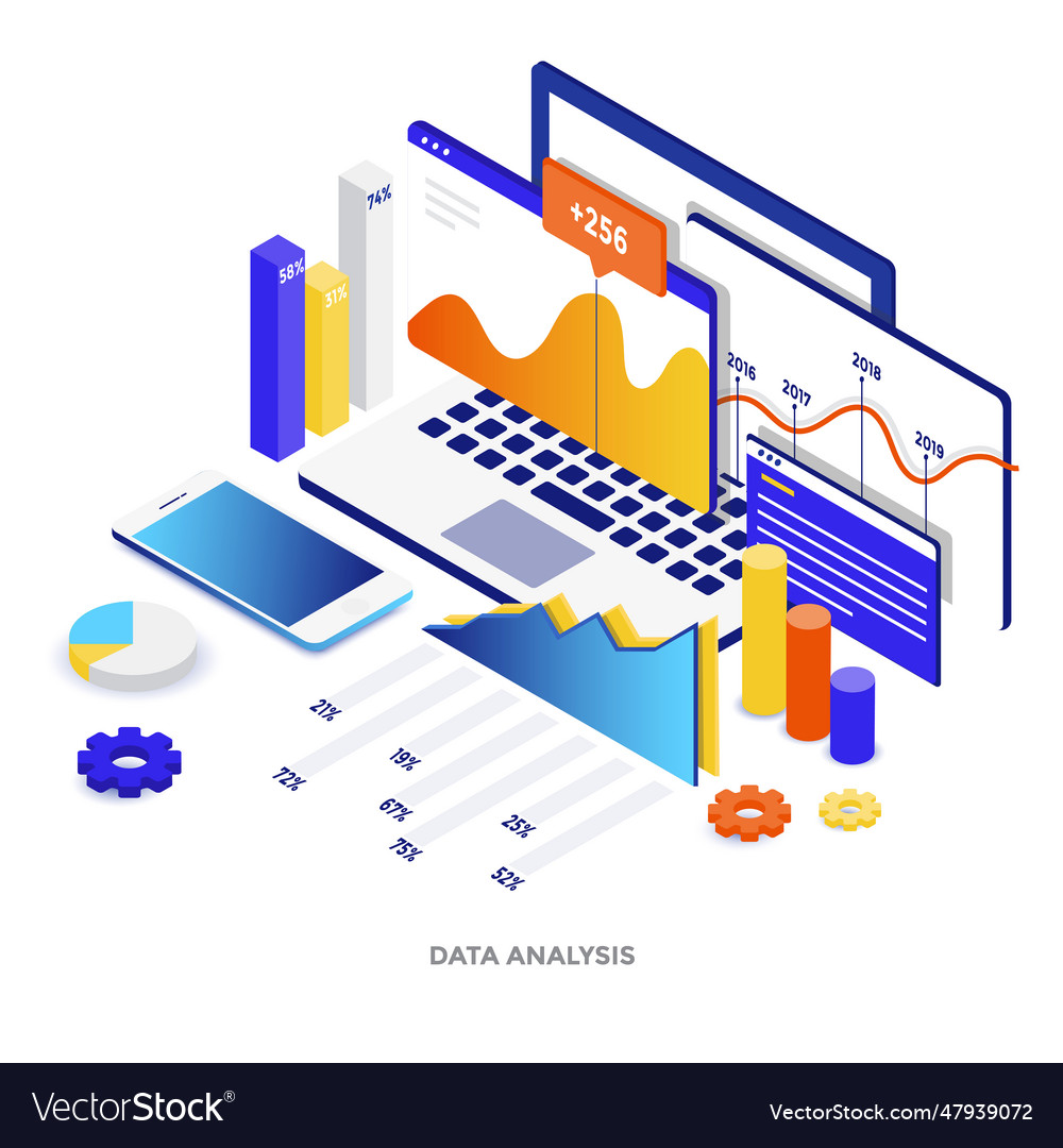 Flat color modern isometric - data analysis Vector Image