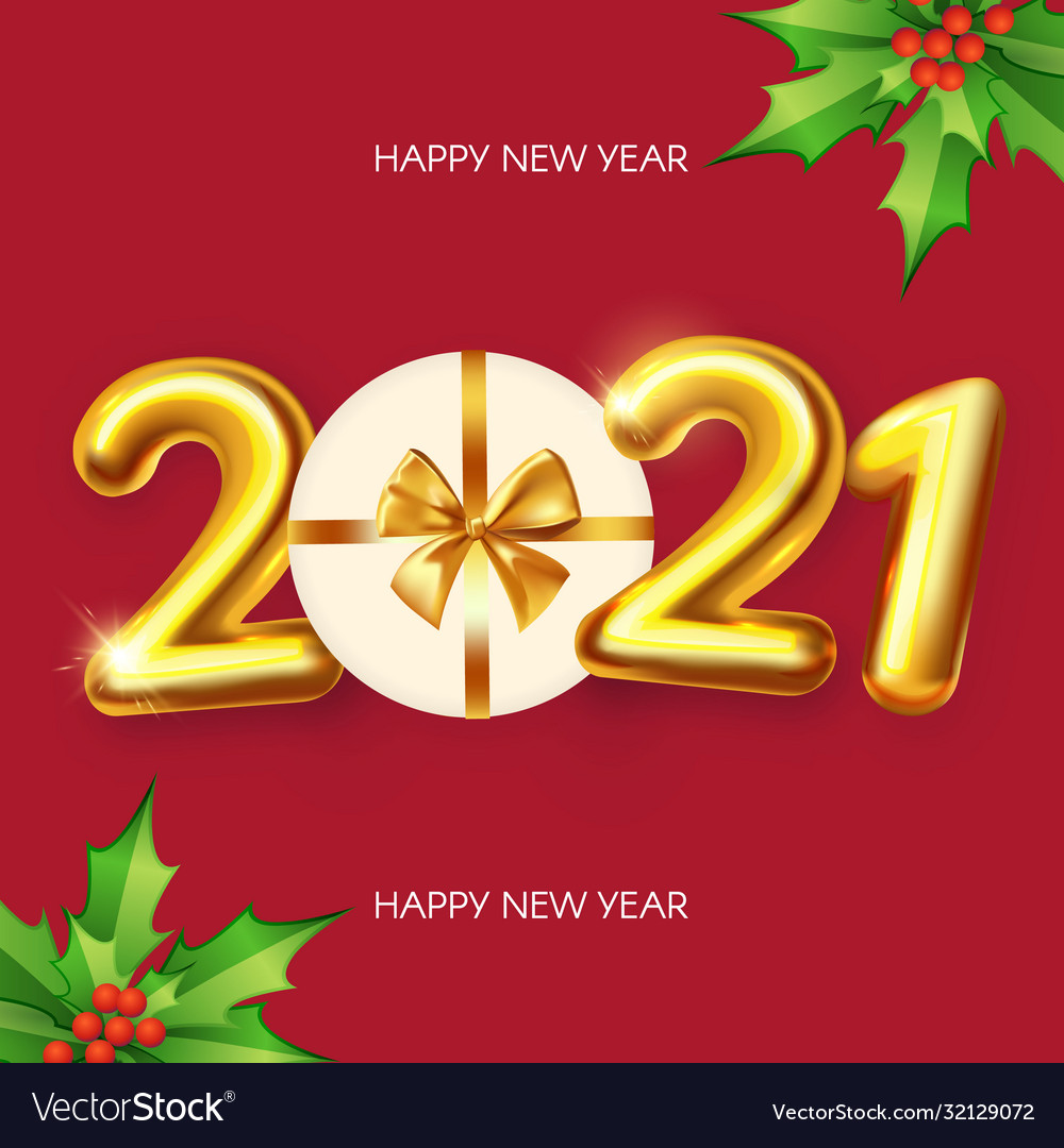 Happy new 2021 year realistic 3d golden sign Vector Image