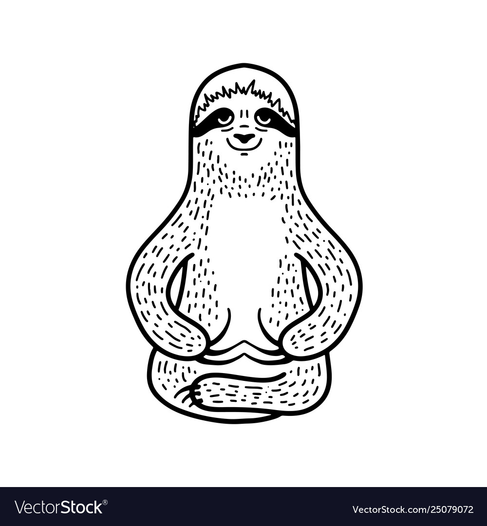 Meditating sloth hand drawn doodle style Vector Image