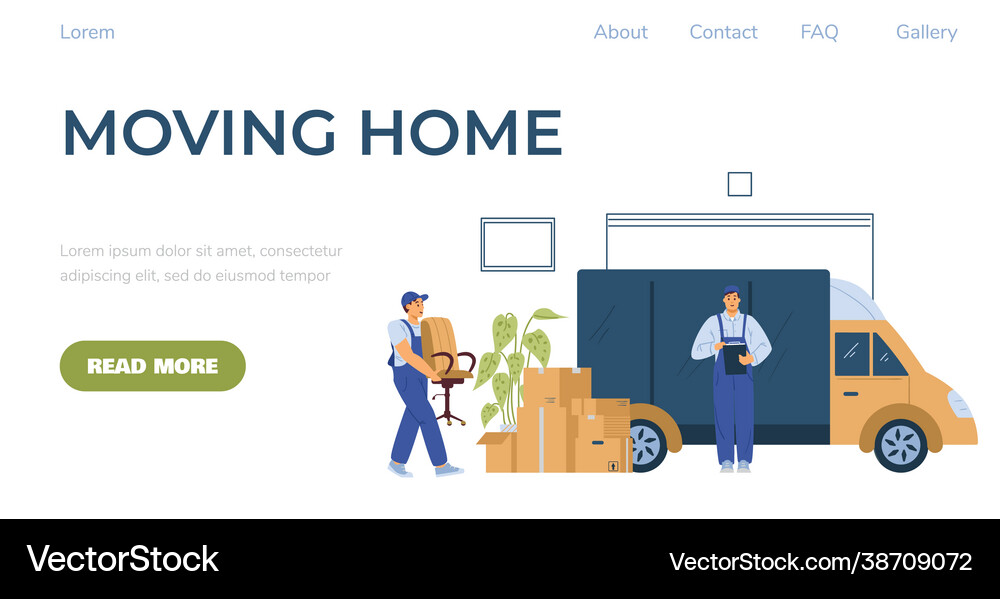 Moving home company web banner with loaders flat Vector Image