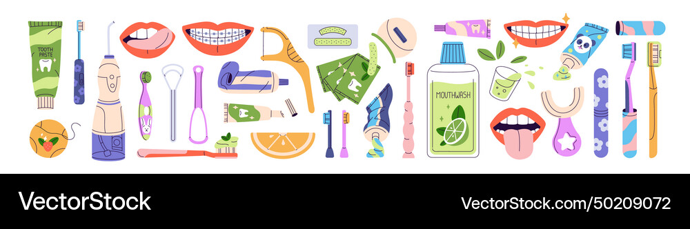 Oral hygiene tools set different dental care Vector Image