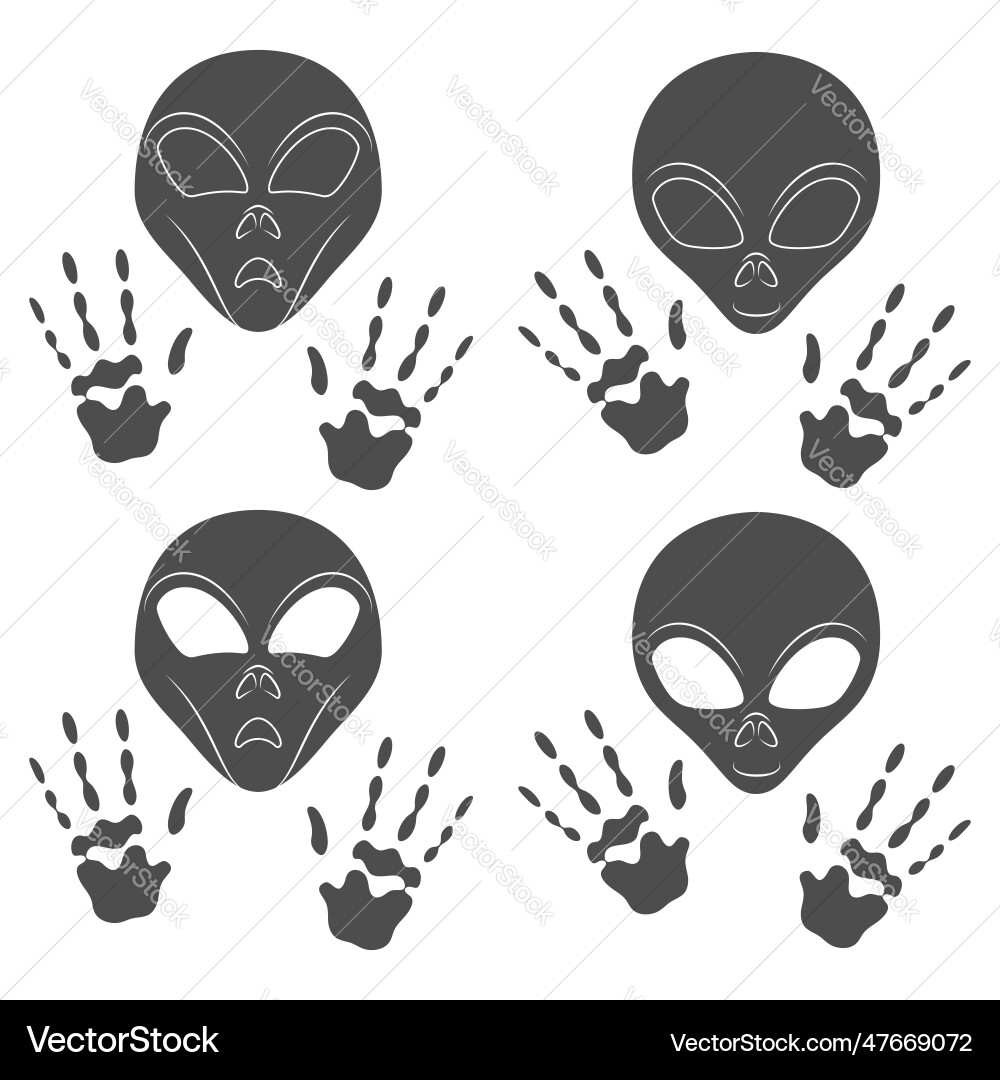 Set of black and white with alien Royalty Free Vector Image