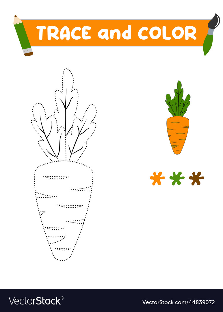 Trace and color the vegetables a training sheet Vector Image