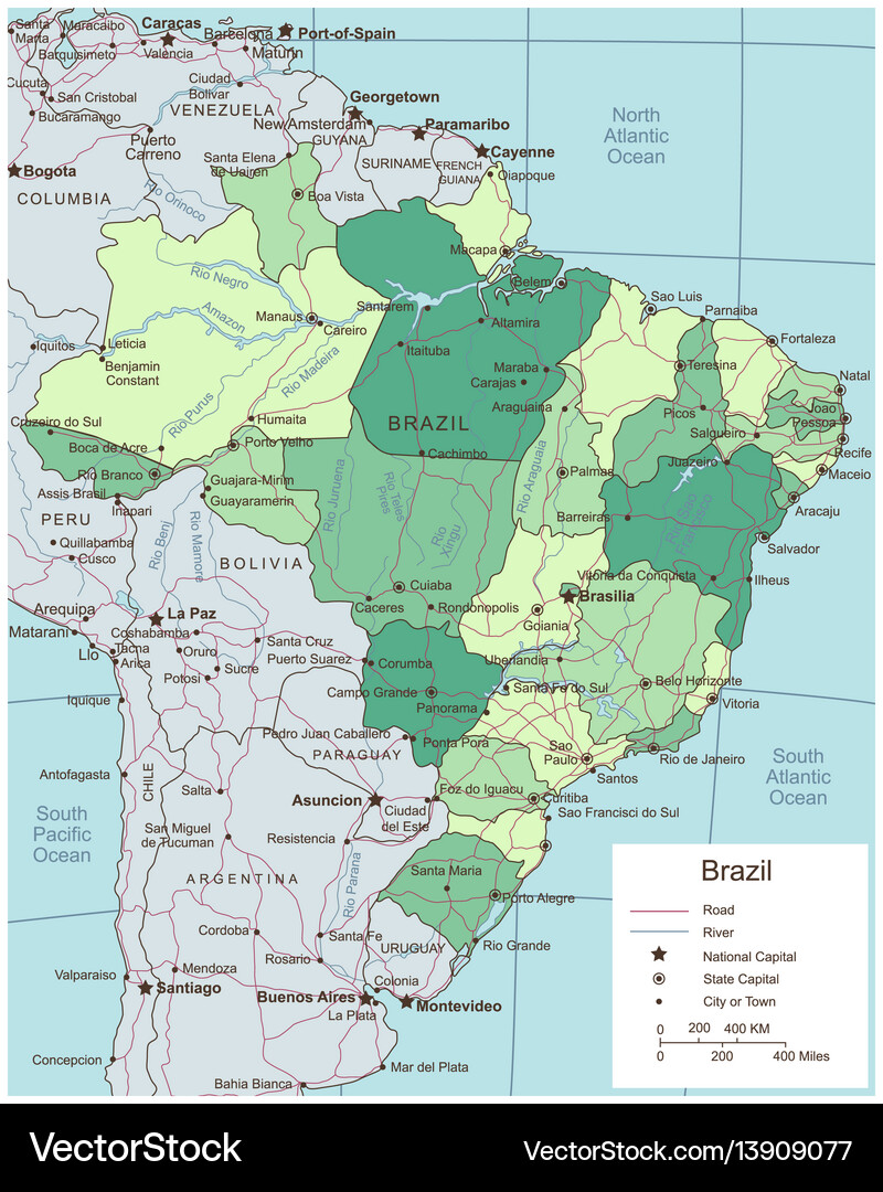 Brazil political map with selectable territories Vector Image