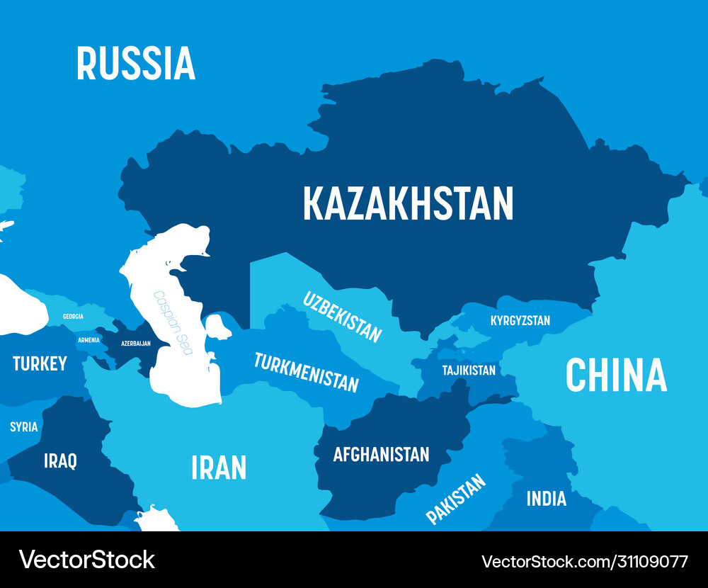 Central asia map - green hue colored on dark Vector Image