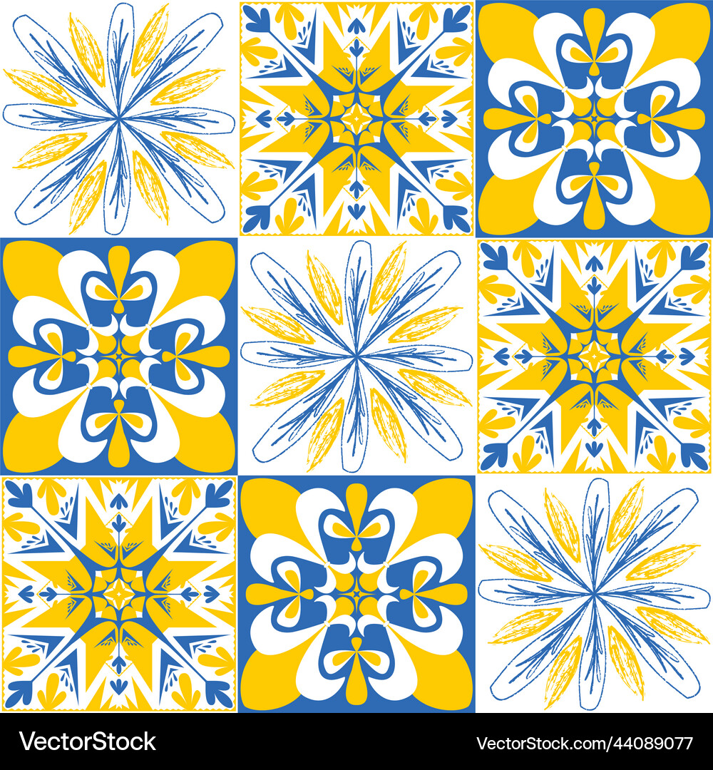 Talavera de puebla blue yellow ceramic tile Vector Image