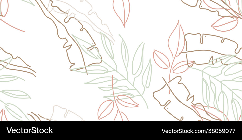 Tropical leaf modern print pastel one line drawing