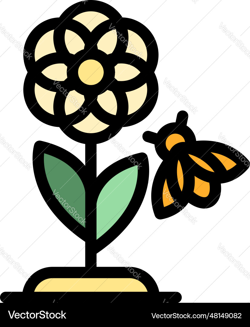 Bee flower nectar icon flat Royalty Free Vector Image