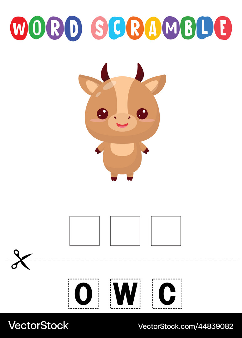 Cow word scramble educational game for kids Vector Image
