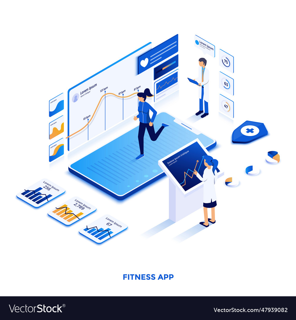 Flat color modern isometric design - fitness app Vector Image