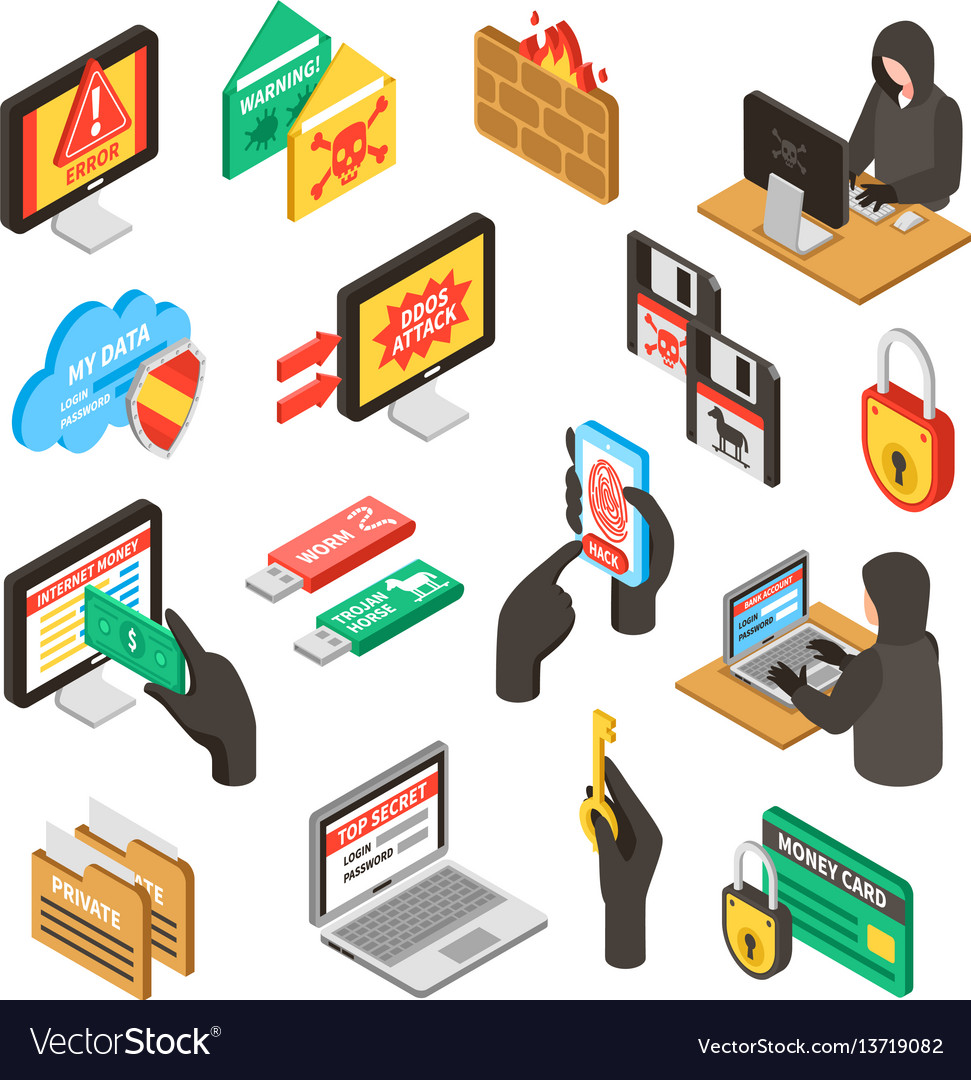 Internet Hacker 3d Isometric Set Royalty Free Vector Image