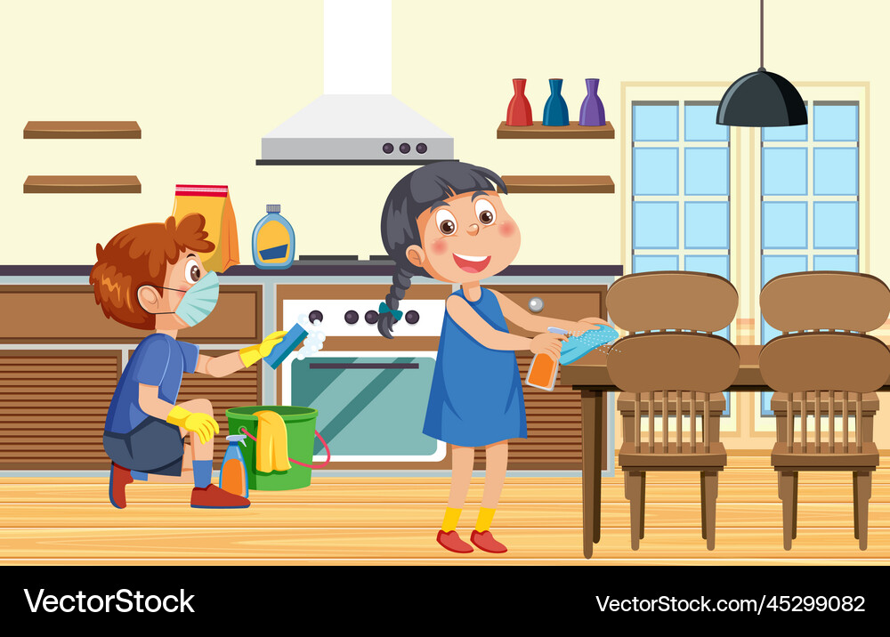 Kids cleaning room together Royalty Free Vector Image