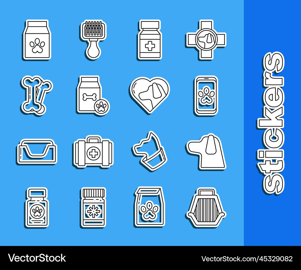 Set line pet carry case dog online veterinary Vector Image