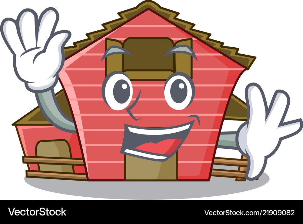 Waving a red barn house character cartoon Vector Image