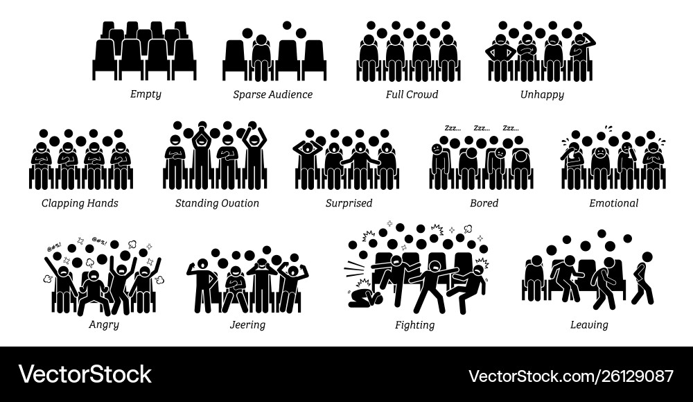 Audience crowd and people reactions toward stage Vector Image