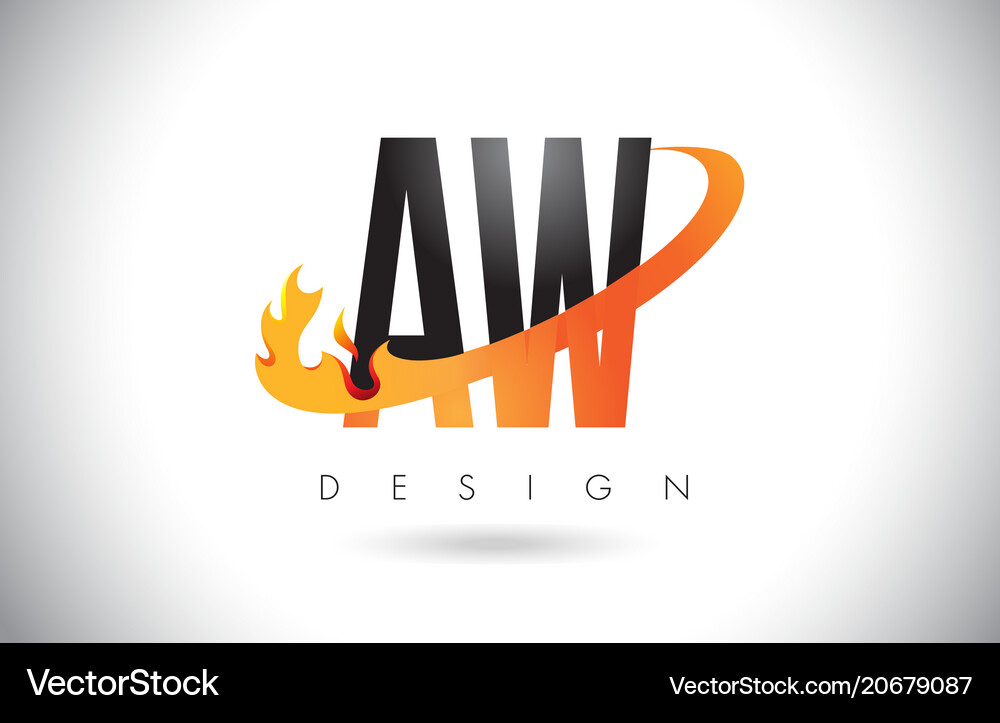 Aw a w letter logo with fire flames design Vector Image