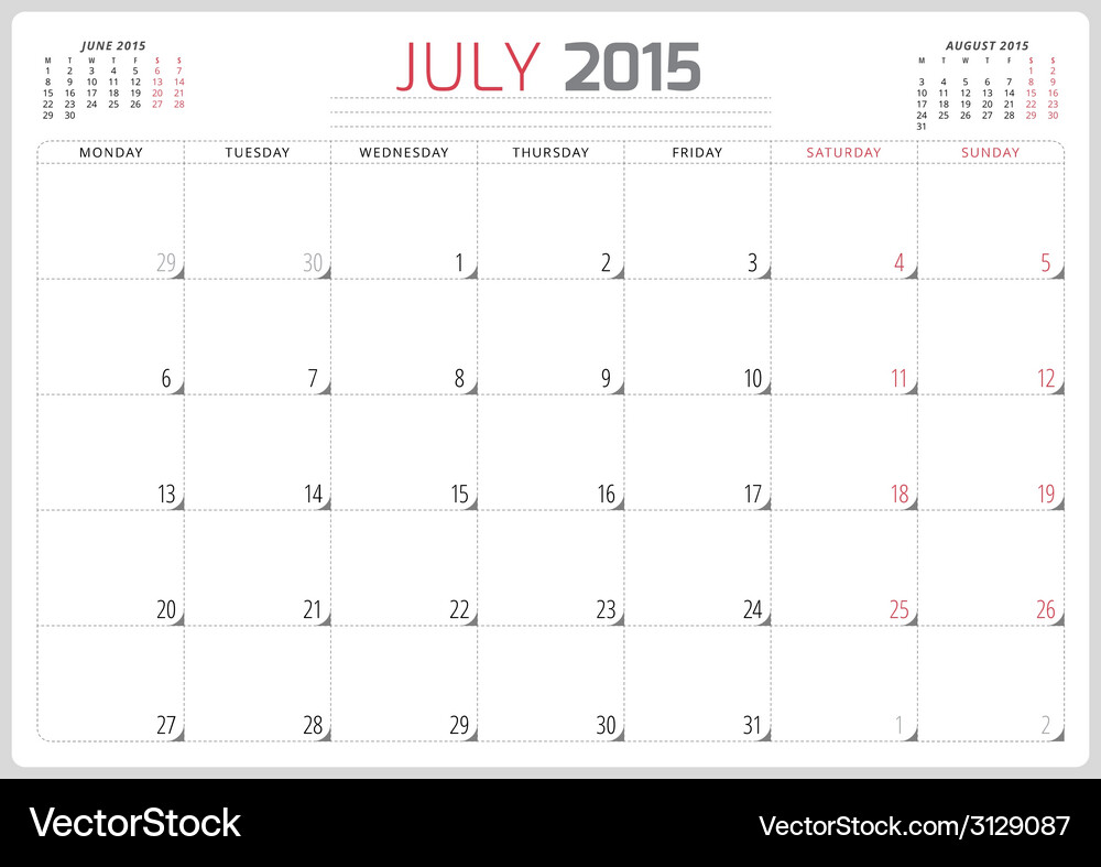 Calendar planner 2015 template week starts monday Vector Image