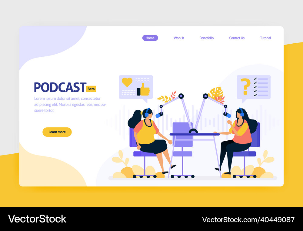 Landing page flat design of podcast broadcasting Vector Image