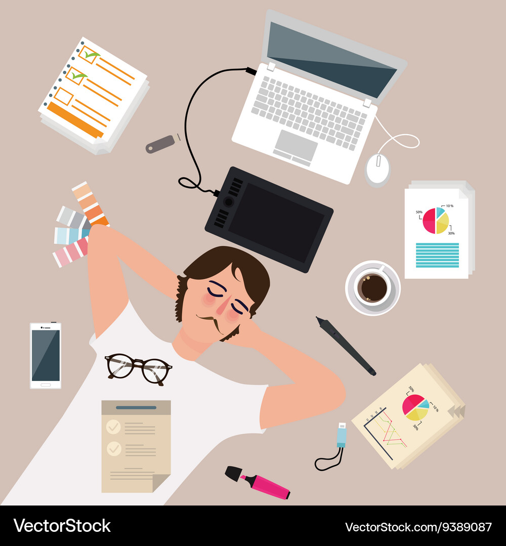 Man male designer worker enjoy after work take Vector Image