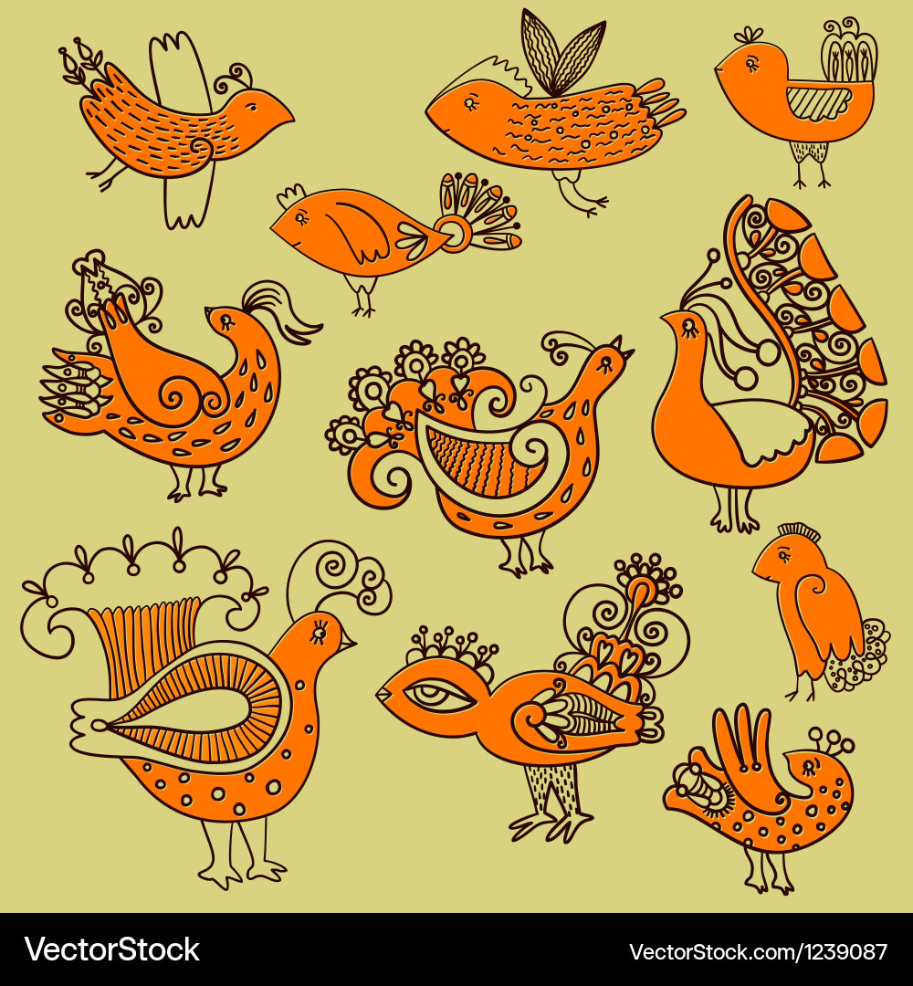 Set of hand draw doodle birds Royalty Free Vector Image