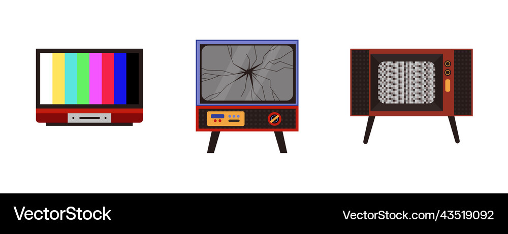 Broken screen and no signal tv monitors set flat Vector Image