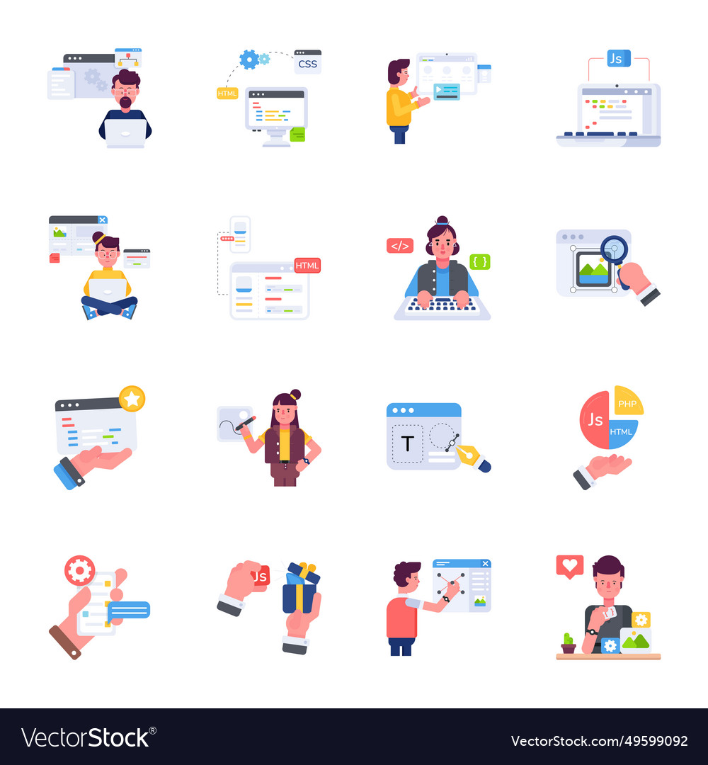 Collection Of Software Development Flat Icons Vector Image