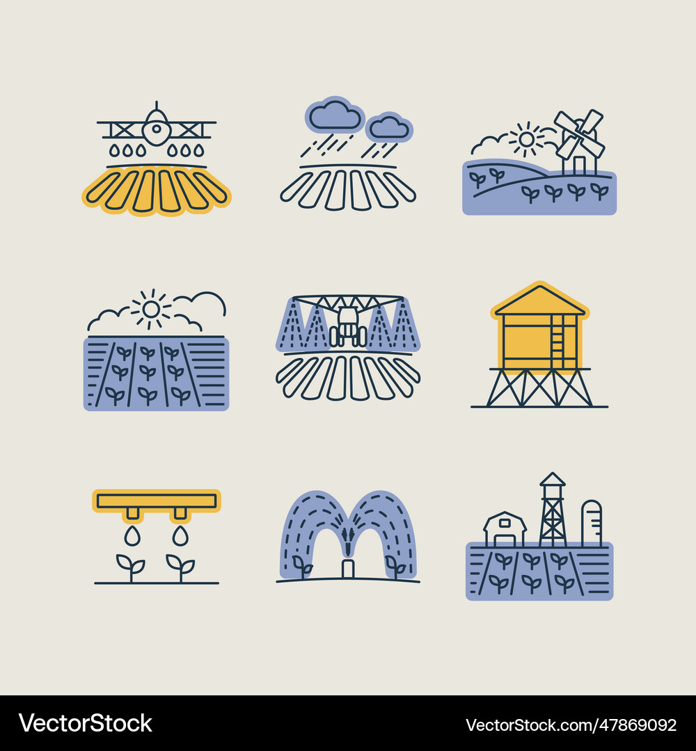Farm field isolated icon set agriculture Vector Image