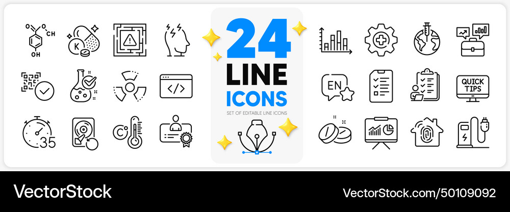 Icons set of seo script chemistry lab and qr code Vector Image
