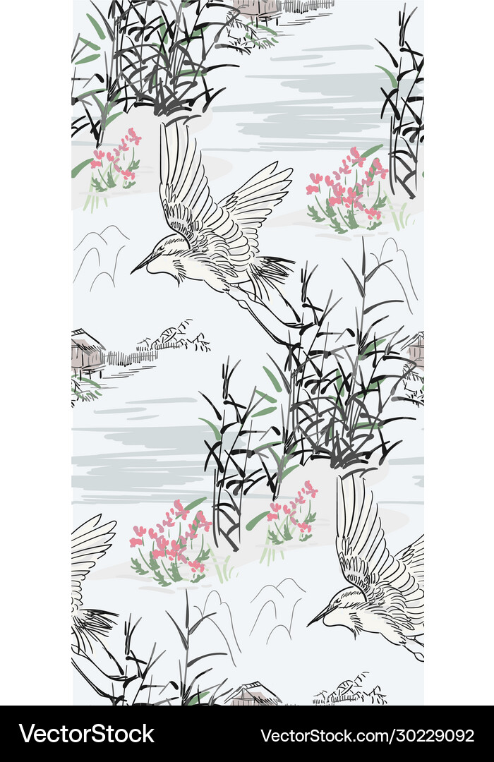 Japanese chinese design ink flower engraved Vector Image