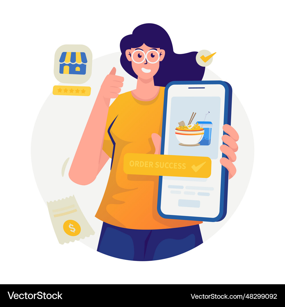 Online food order success Royalty Free Vector Image