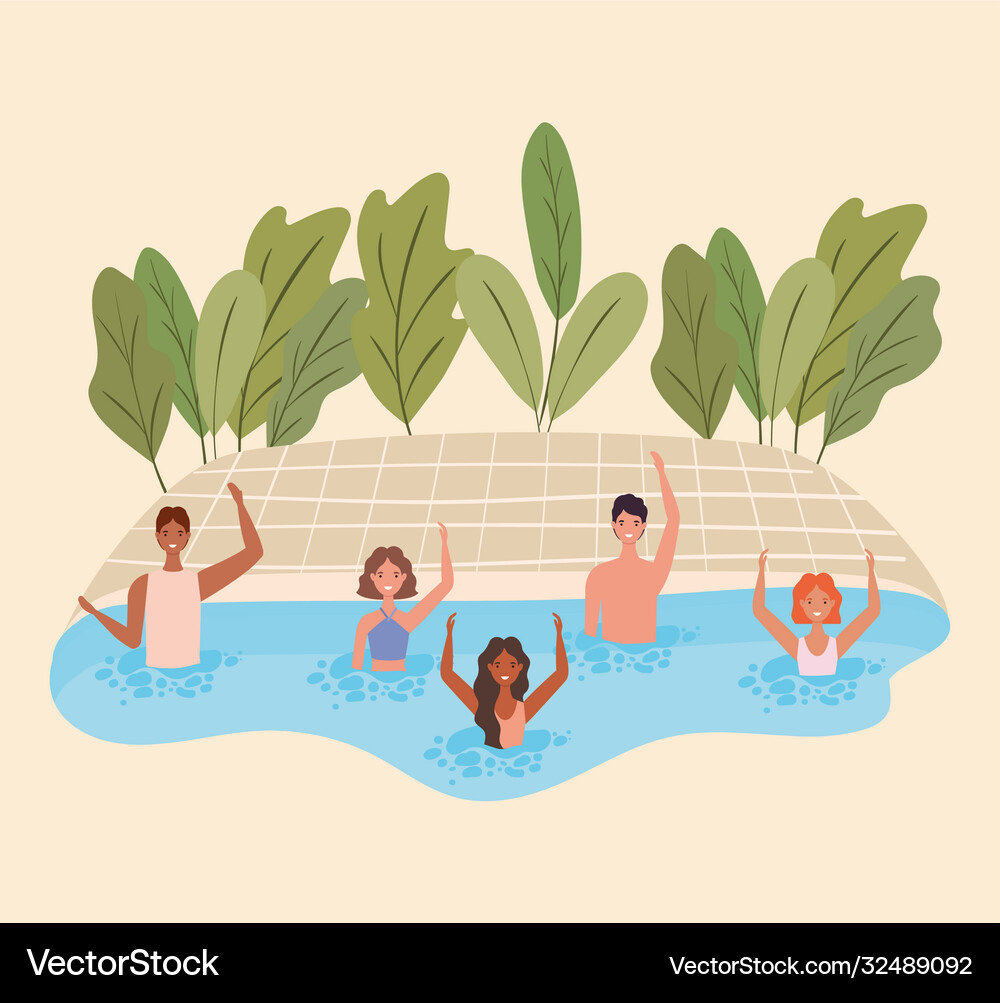 People cartoons with swimsuits at pool Royalty Free Vector