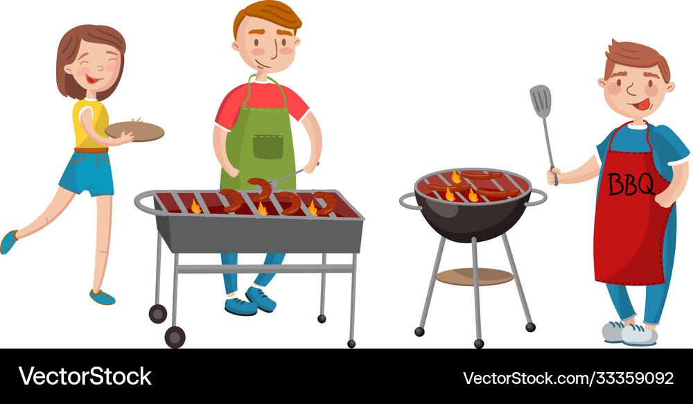 People characters having barbecue party grilling Vector Image