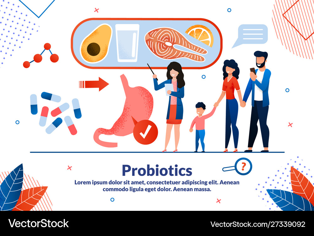 Probiotics medicines treatment flat banner Vector Image