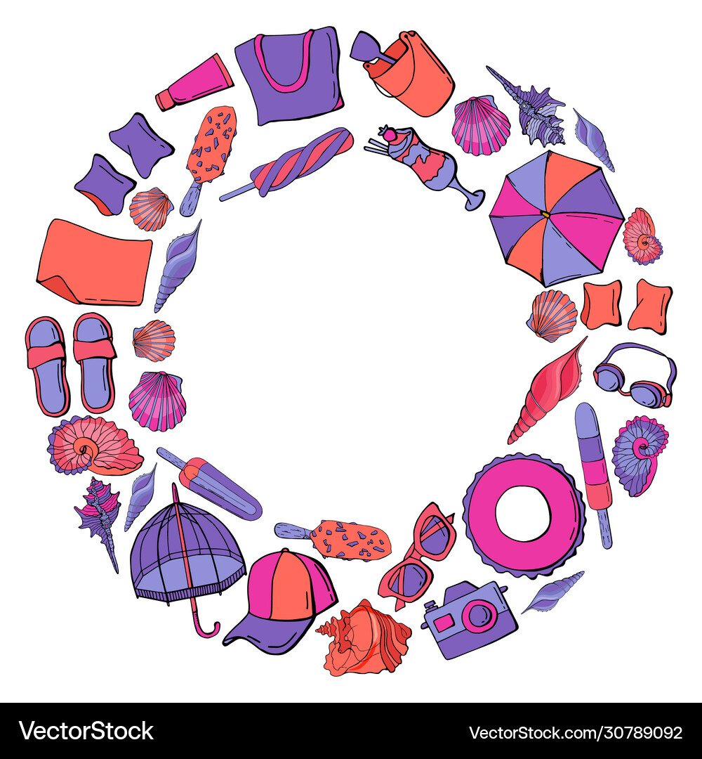 Summer accessories made in a circle Royalty Free Vector
