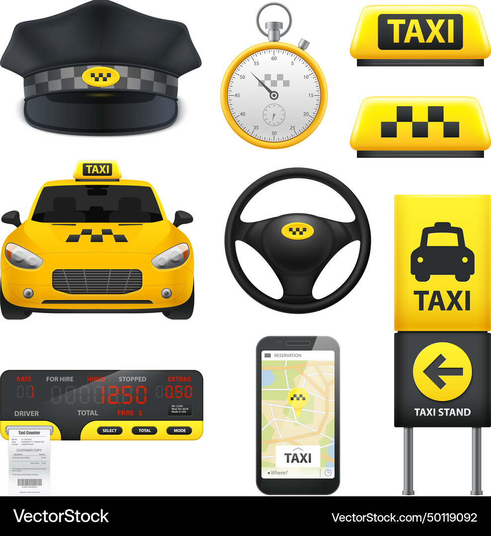 Taxi sign elements collection Royalty Free Vector Image
