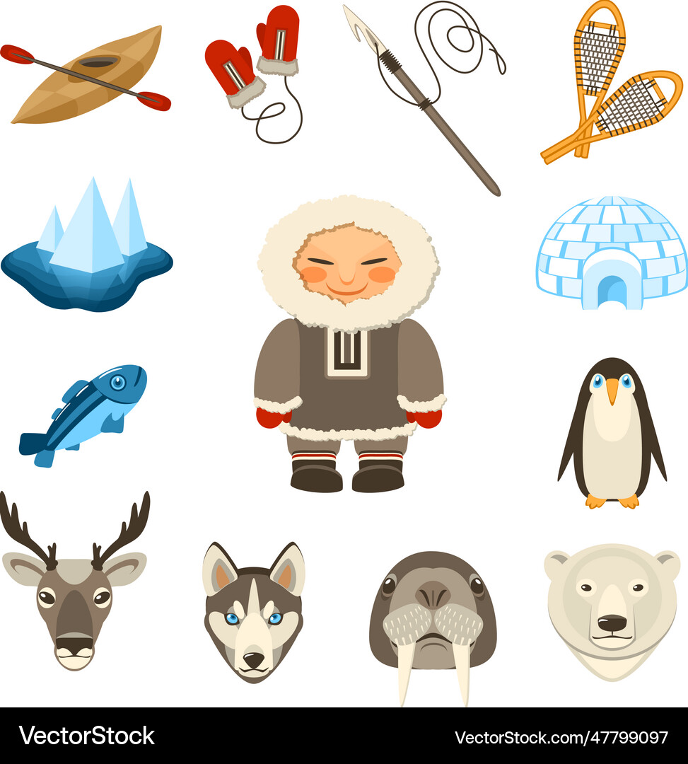 Chukchi icons set icons set Royalty Free Vector Image