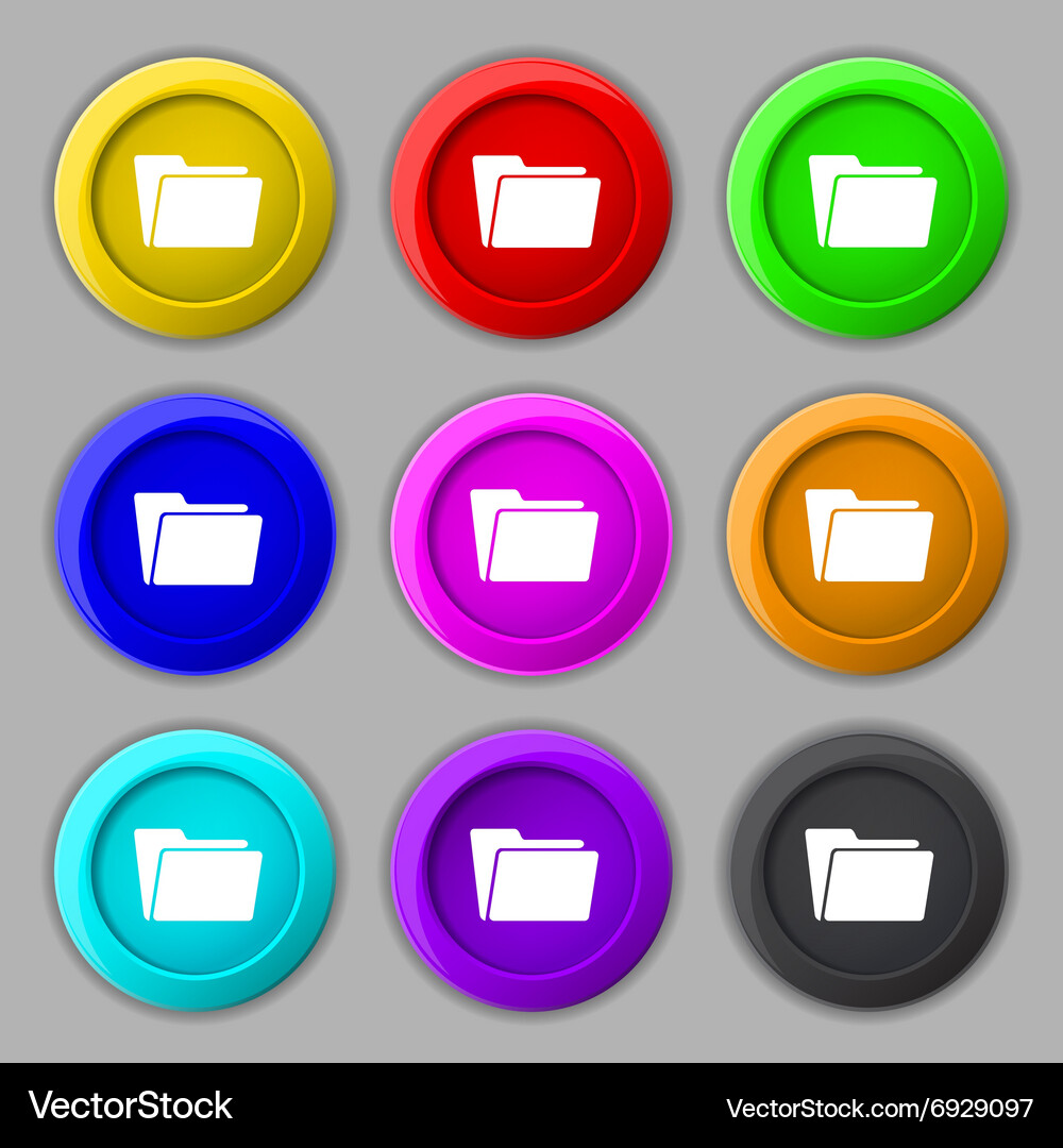 Folder icon sign symbol on nine round colourful Vector Image