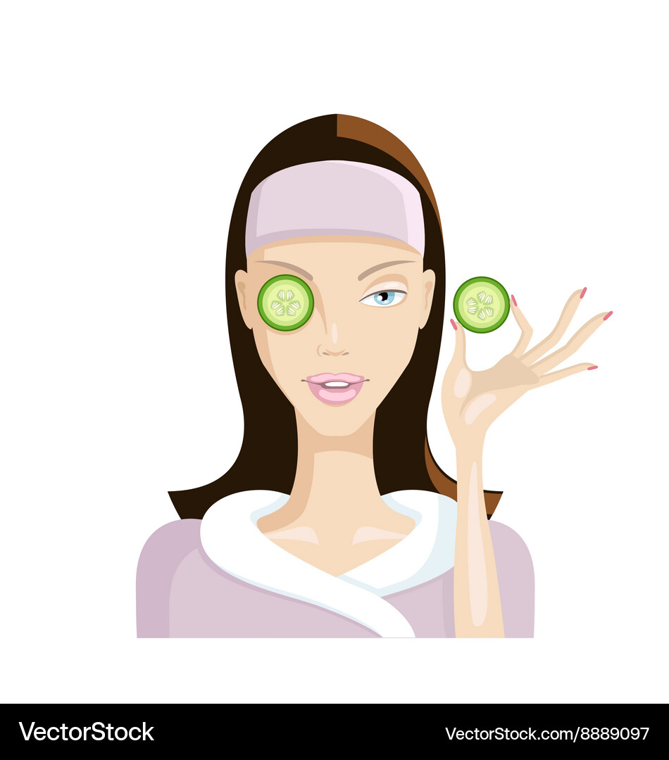Girl does mask cucumber on face Royalty Free Vector Image