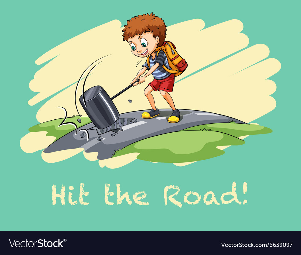 Idiom hit the road Royalty Free Vector Image - VectorStock