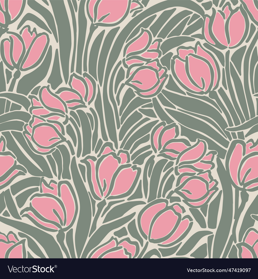 Tulip flower seamless repeat pattern Royalty Free Vector