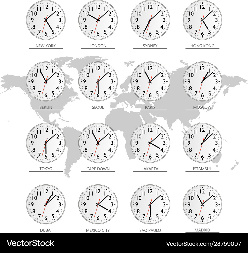 World time watch time zones flat Royalty Free Vector Image