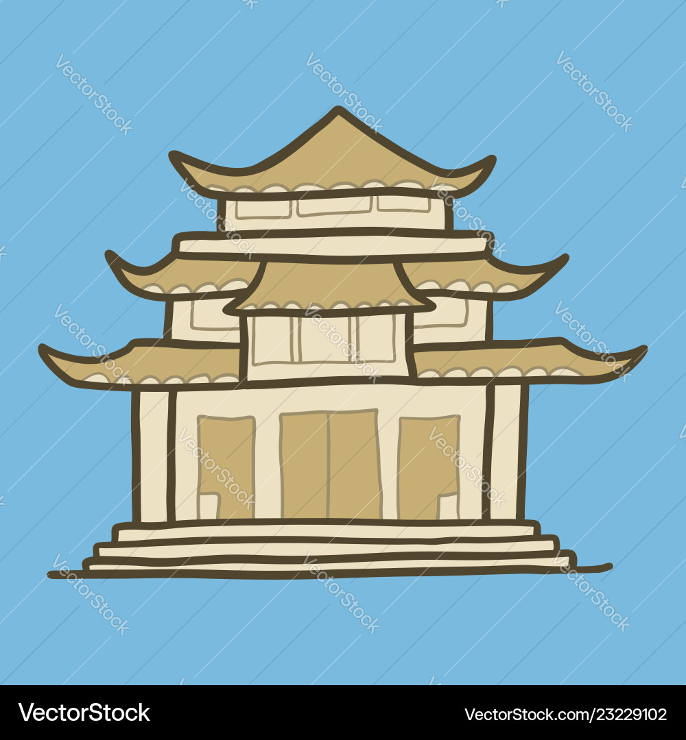 Asia temple icon hand drawn style Royalty Free Vector Image