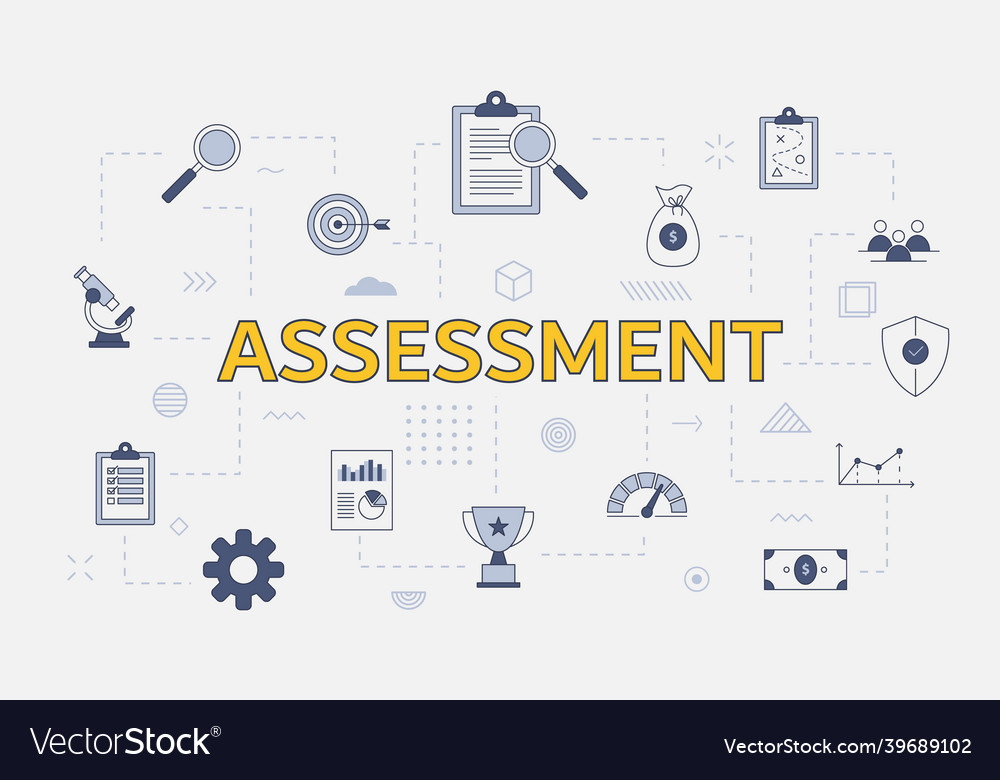 Assessment concept with icon set big word Vector Image