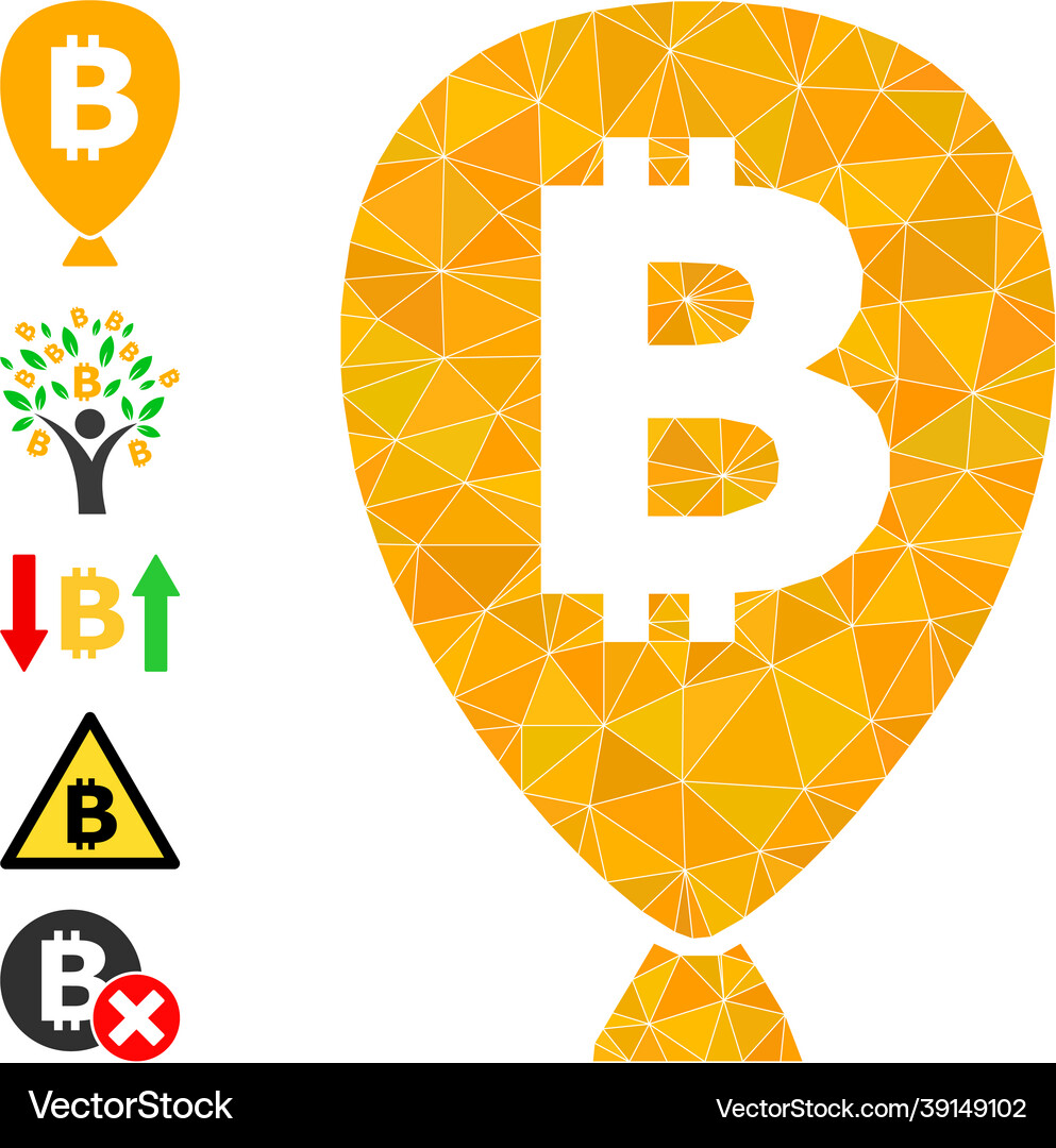Bitcoin balloon triangle icon and other icons Vector Image